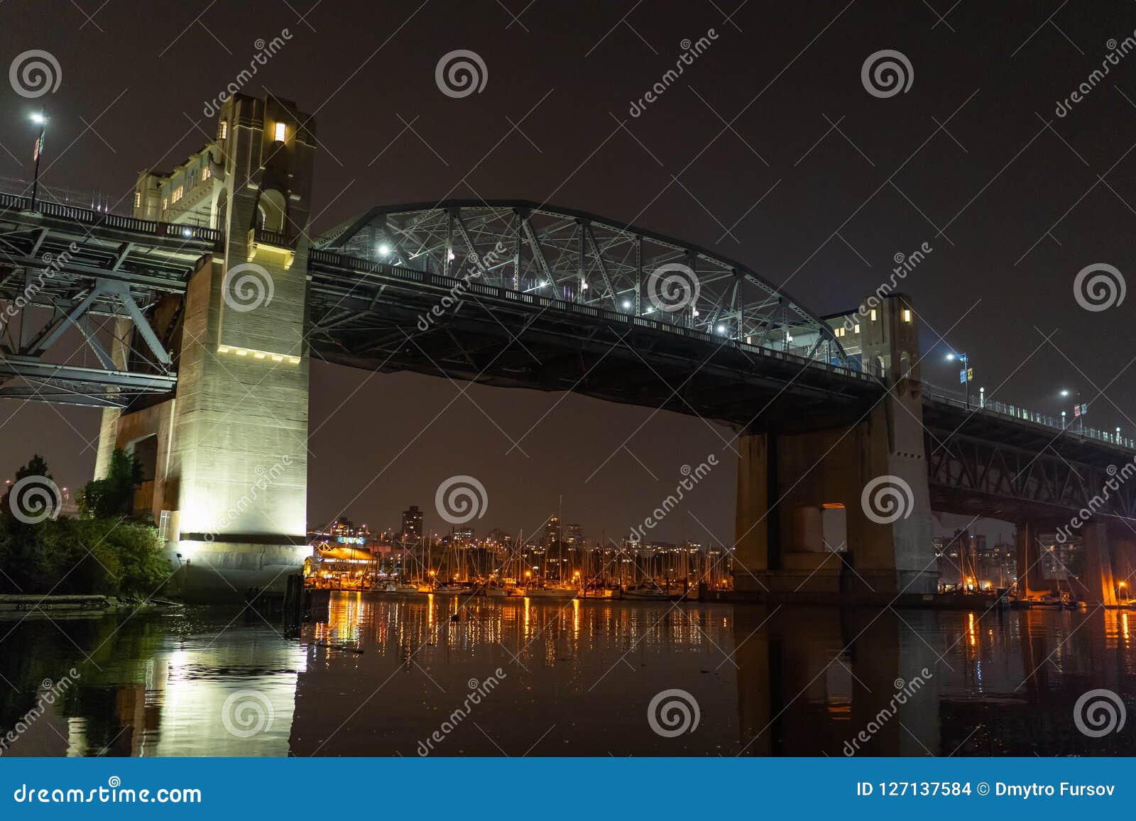 Burrard Bridge stock photo. Image of beautiful, night - 127137584