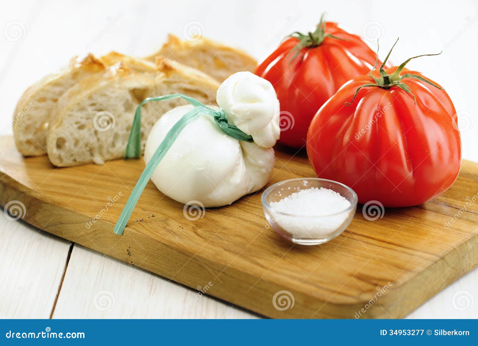 Burrata (sort of Very Fresh Mozzarella Cheese), Tomato and Bread Stock ...