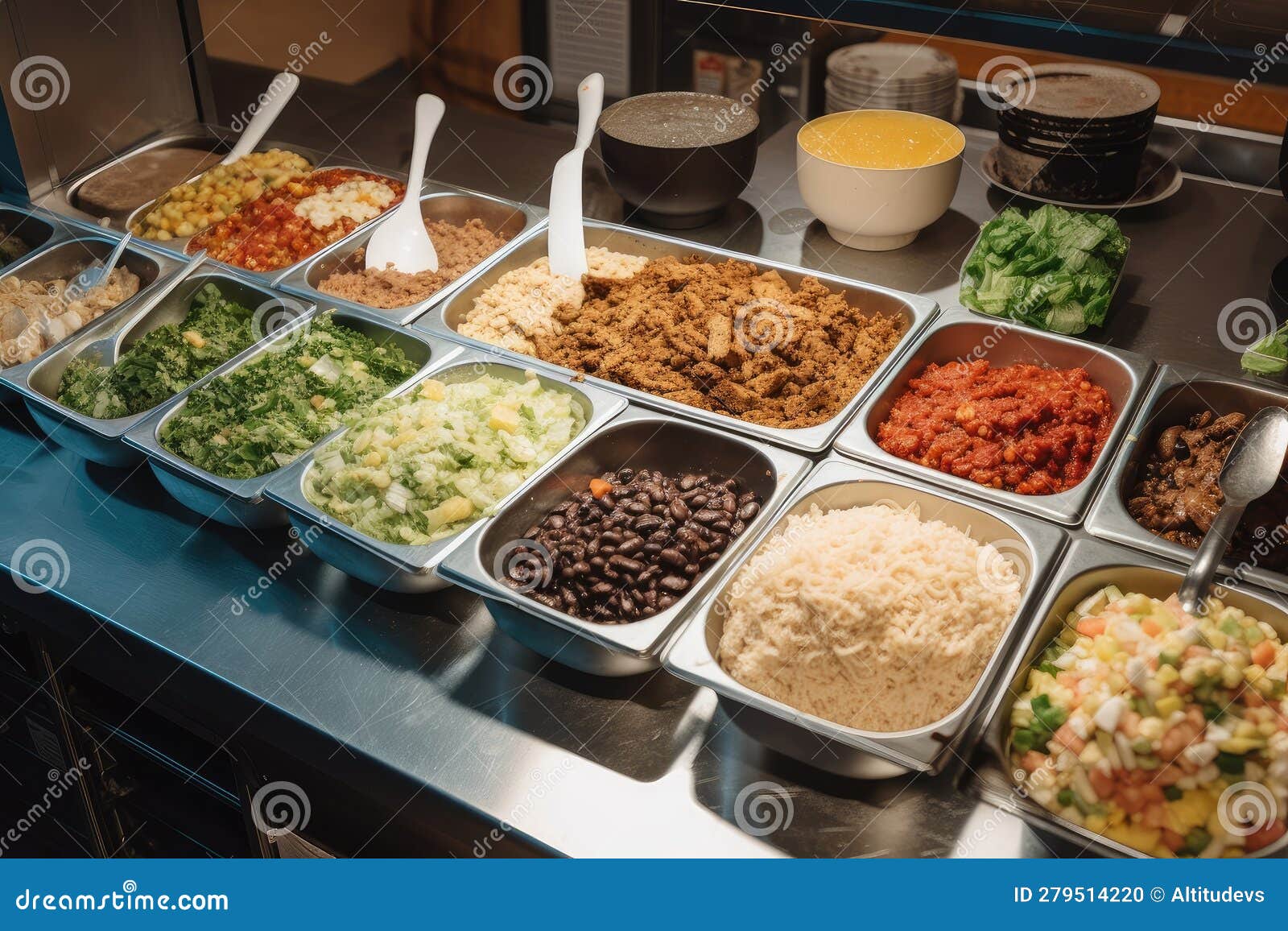 Burrito Bar, with Different Fillings and Toppings on Display Stock ...