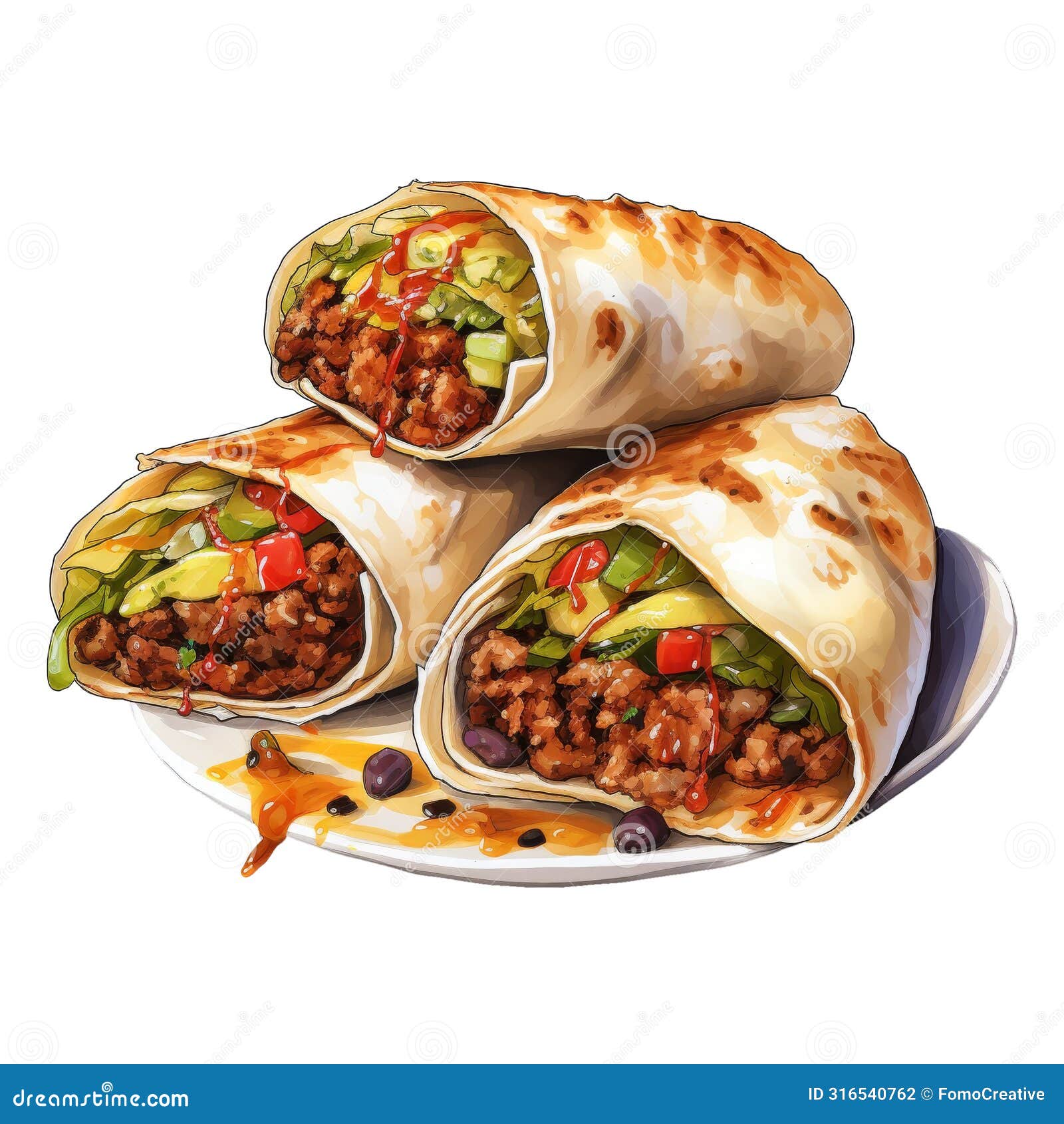 Burrito Display Ready for Devouring Stock Photo - Illustration of ...
