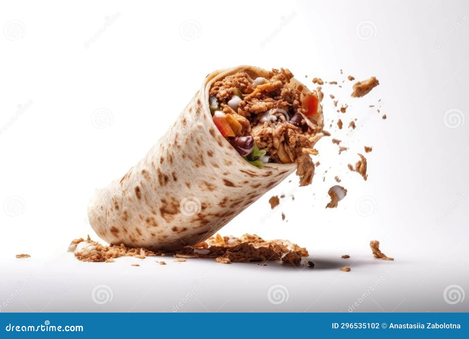 Burrito Flying on White Background, Floating in the Air. Generative AI ...