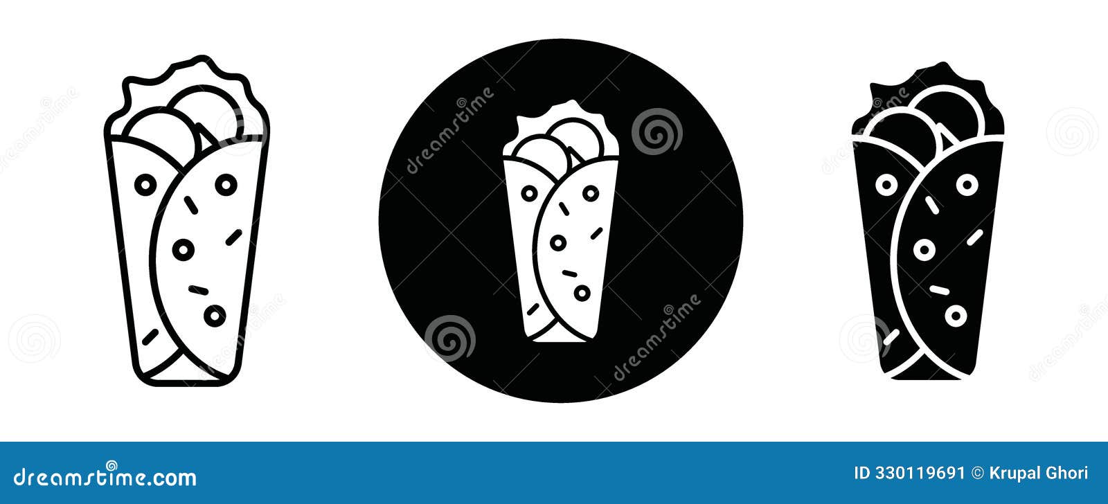 Burrito Outline Icon Collection or Set. Burrito Thin Vector Line Art ...