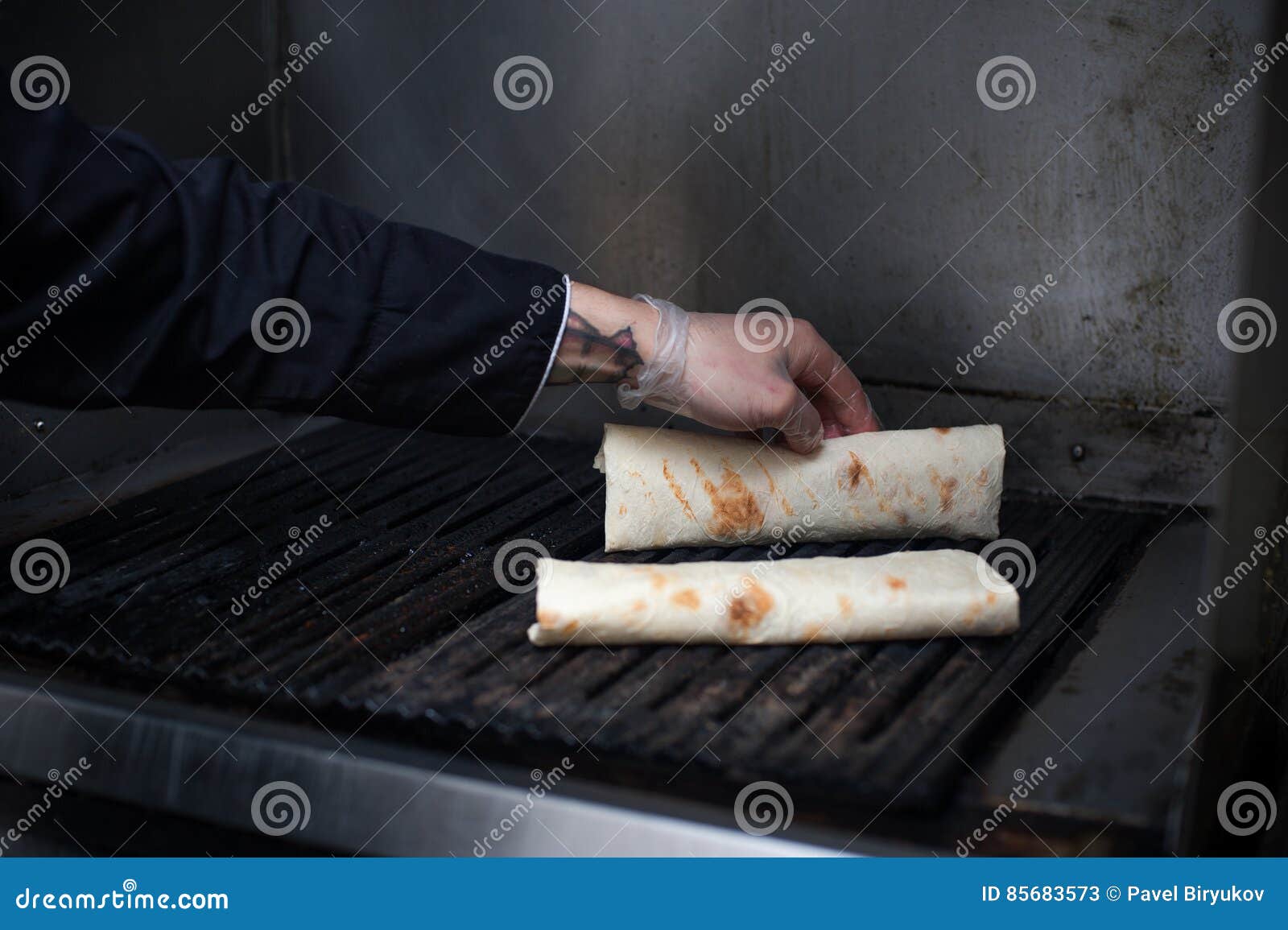 Burrito Roll Preparing, Closeup. Stock Image - Image of professional ...
