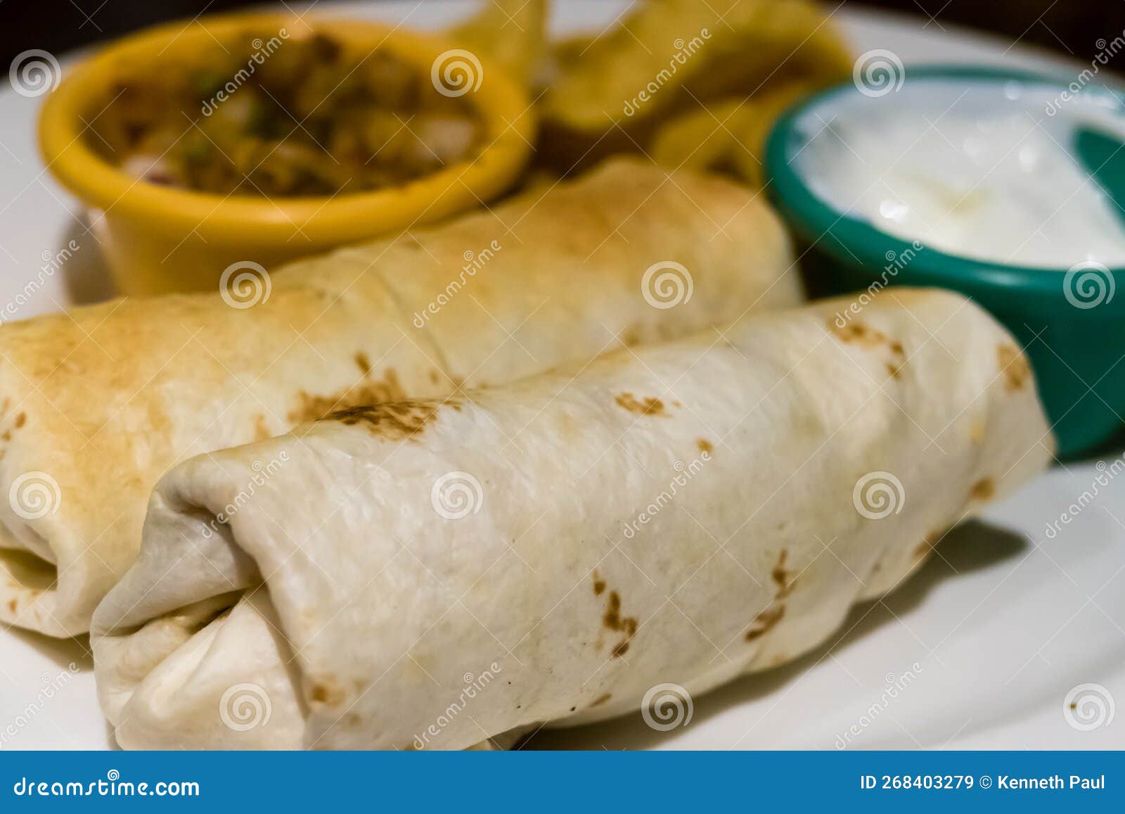 Burritos on Plate with Salsa Dip Stock Image - Image of restaurant ...