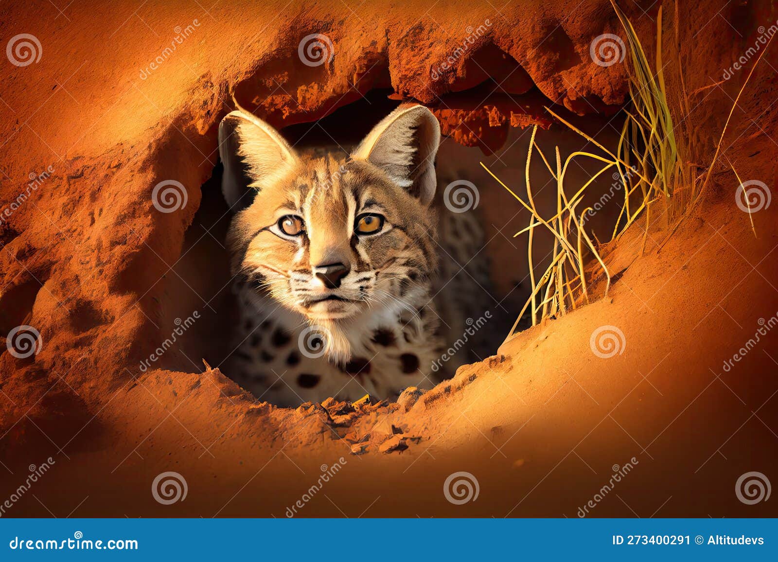 Burrowing Bobcat Digging Its Den Stock Illustration - Illustration of ...