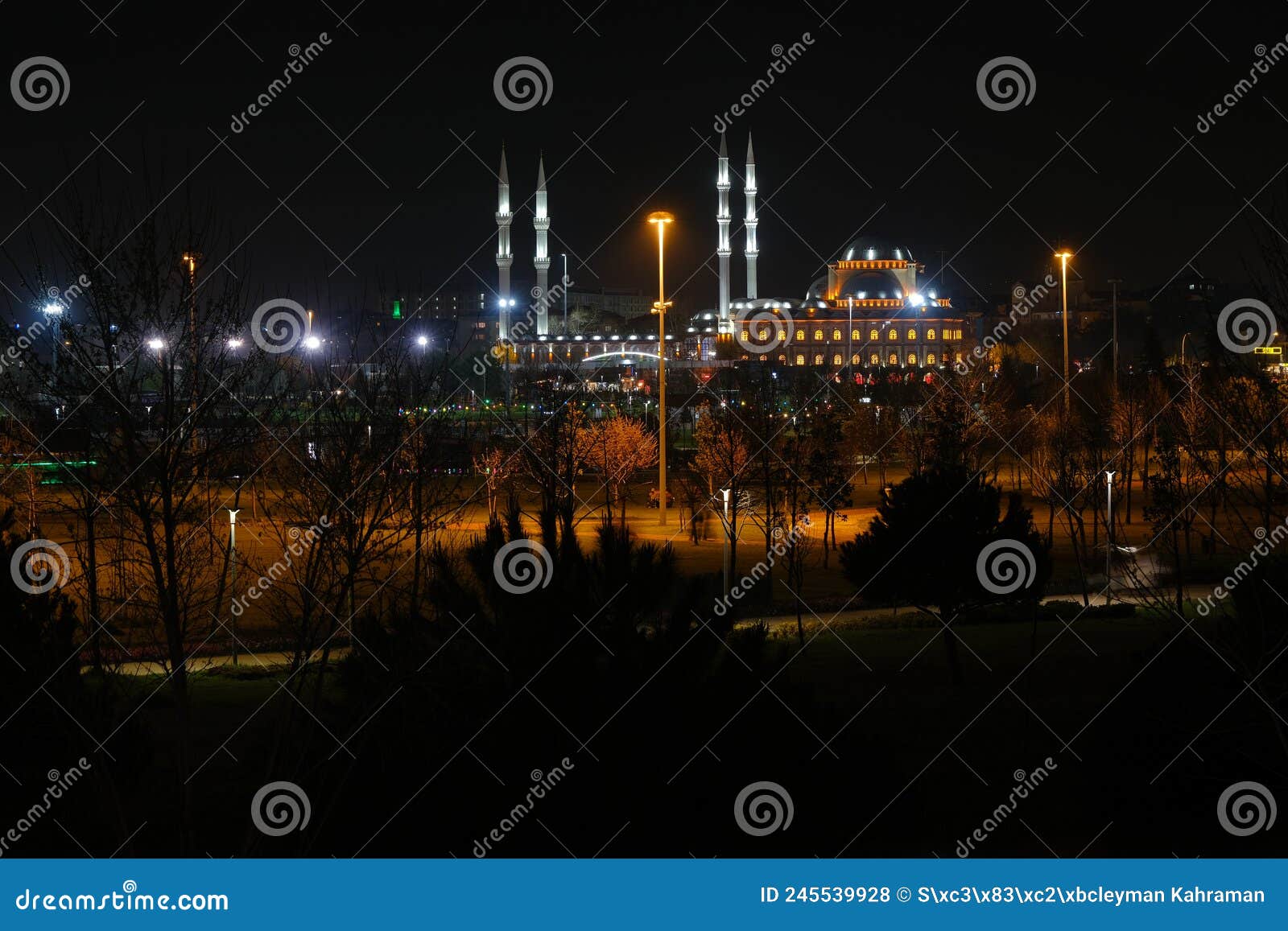 Bursa Night and Islamic Mosque Illumination. Editorial Stock Photo ...