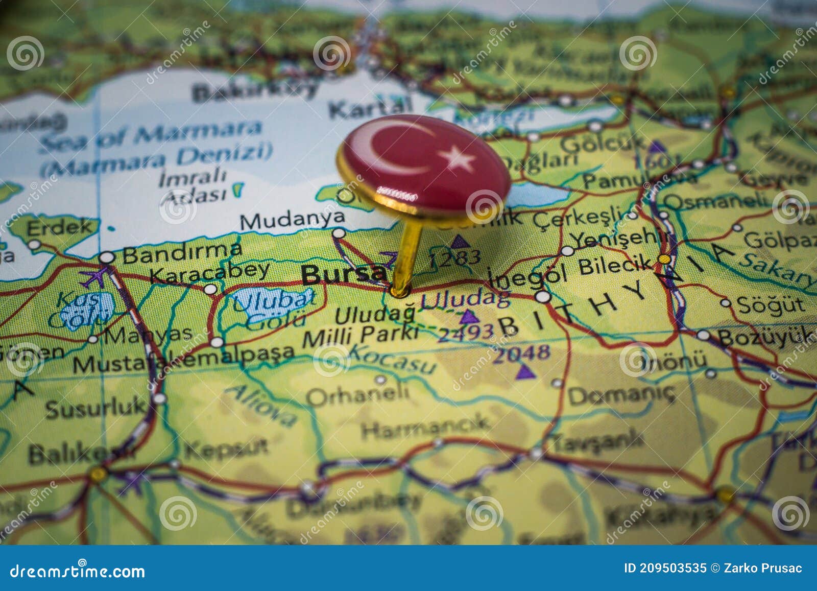 Bursa Pinned on a Map with the Flag of Turkey Stock Image - Image of ...