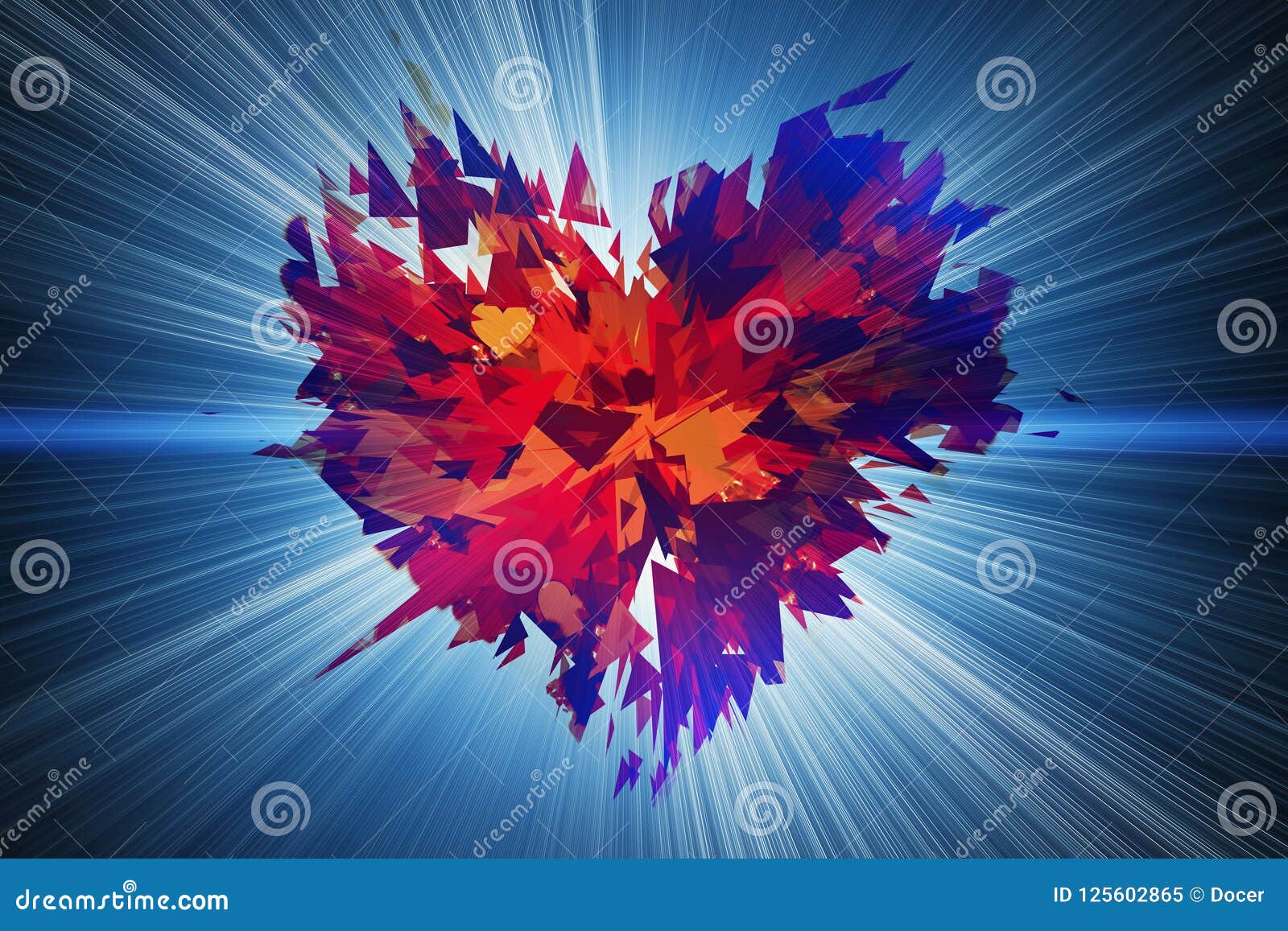 Burst of Broken Heart on Flash Light Backgrounds Stock Illustration ...