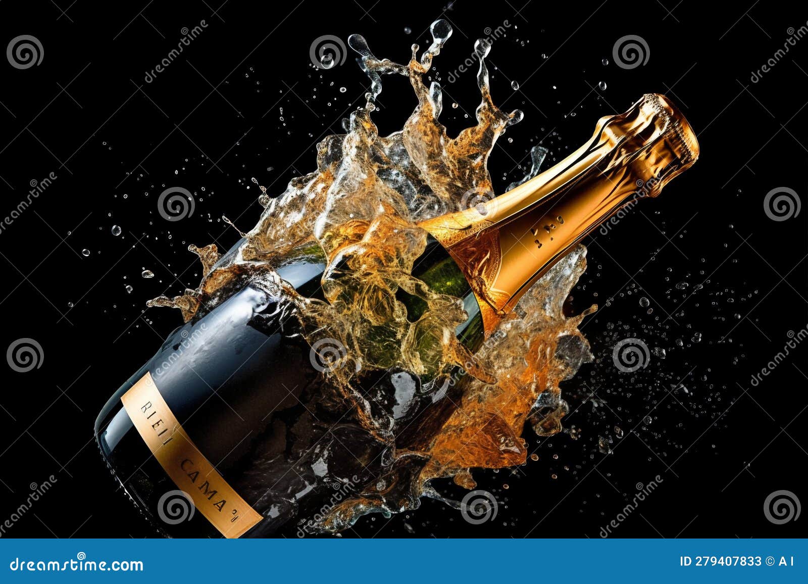 In a Burst of Celebration, an Champagne Bottle Explodes Stock ...