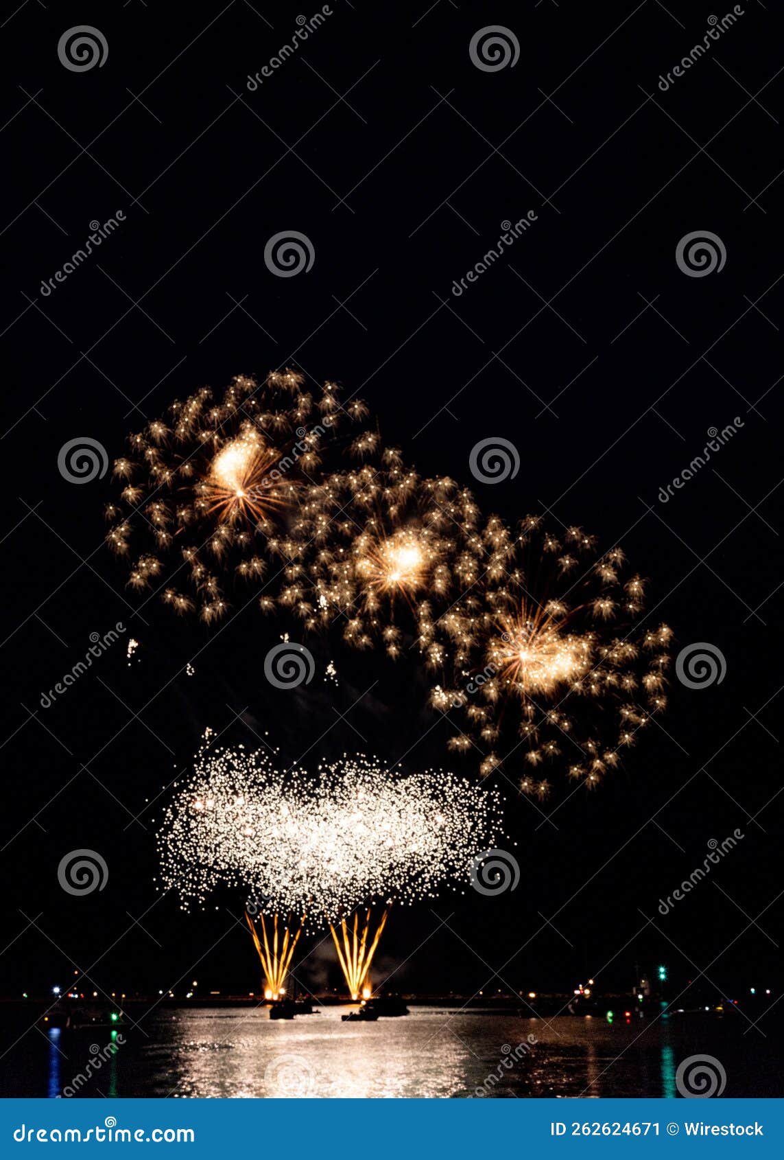 Burst of Colorful Firework Explosions Over a Harbor during the British ...