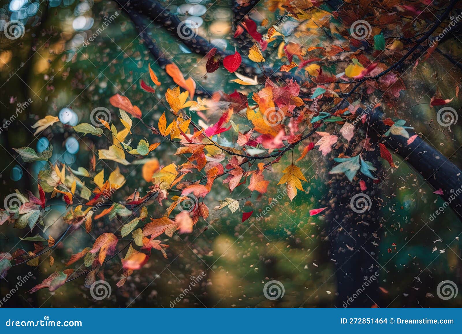 Burst of Colorful Leaves Exploding from a Tree Branch Illustration ...