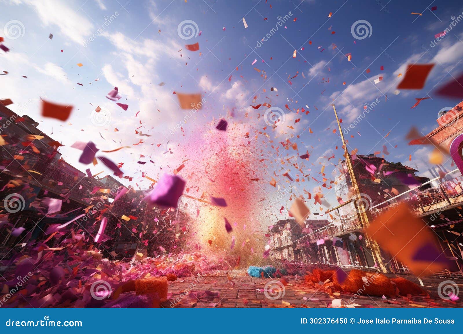 Burst Of Colors In The Sky As Confetti Cannons Stock Photo ...