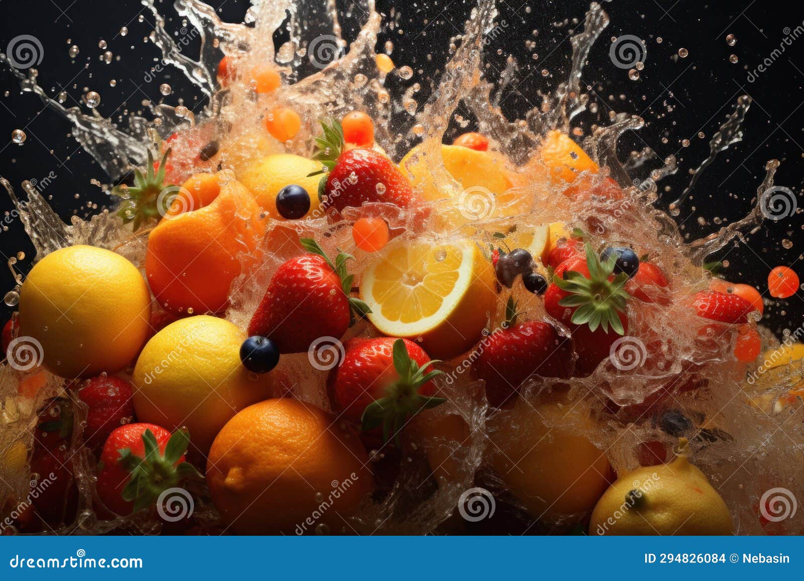A Burst of Colors: Strawberries, Kiwi, and Oranges Explode Against a ...