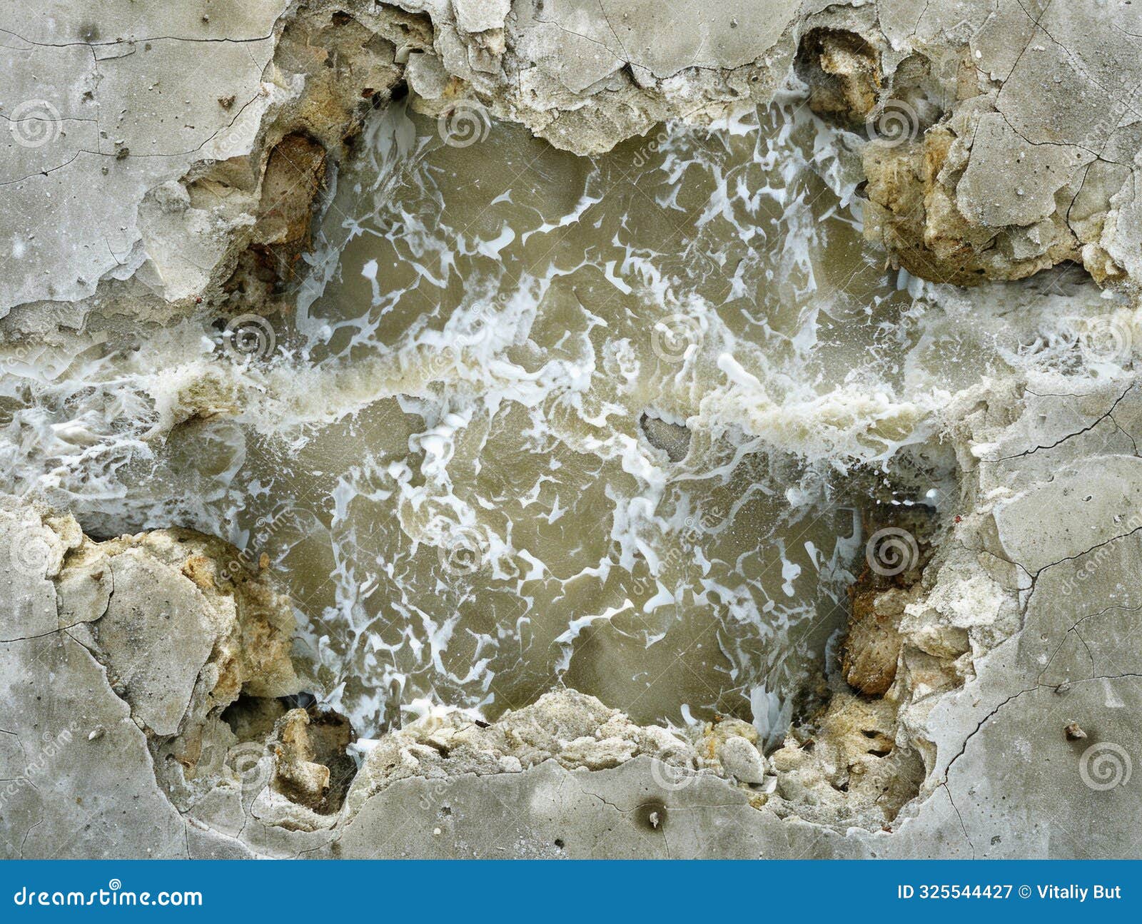 Burst in a Concrete Wall Spewing Water, Creating a Dynamic Waterfall ...