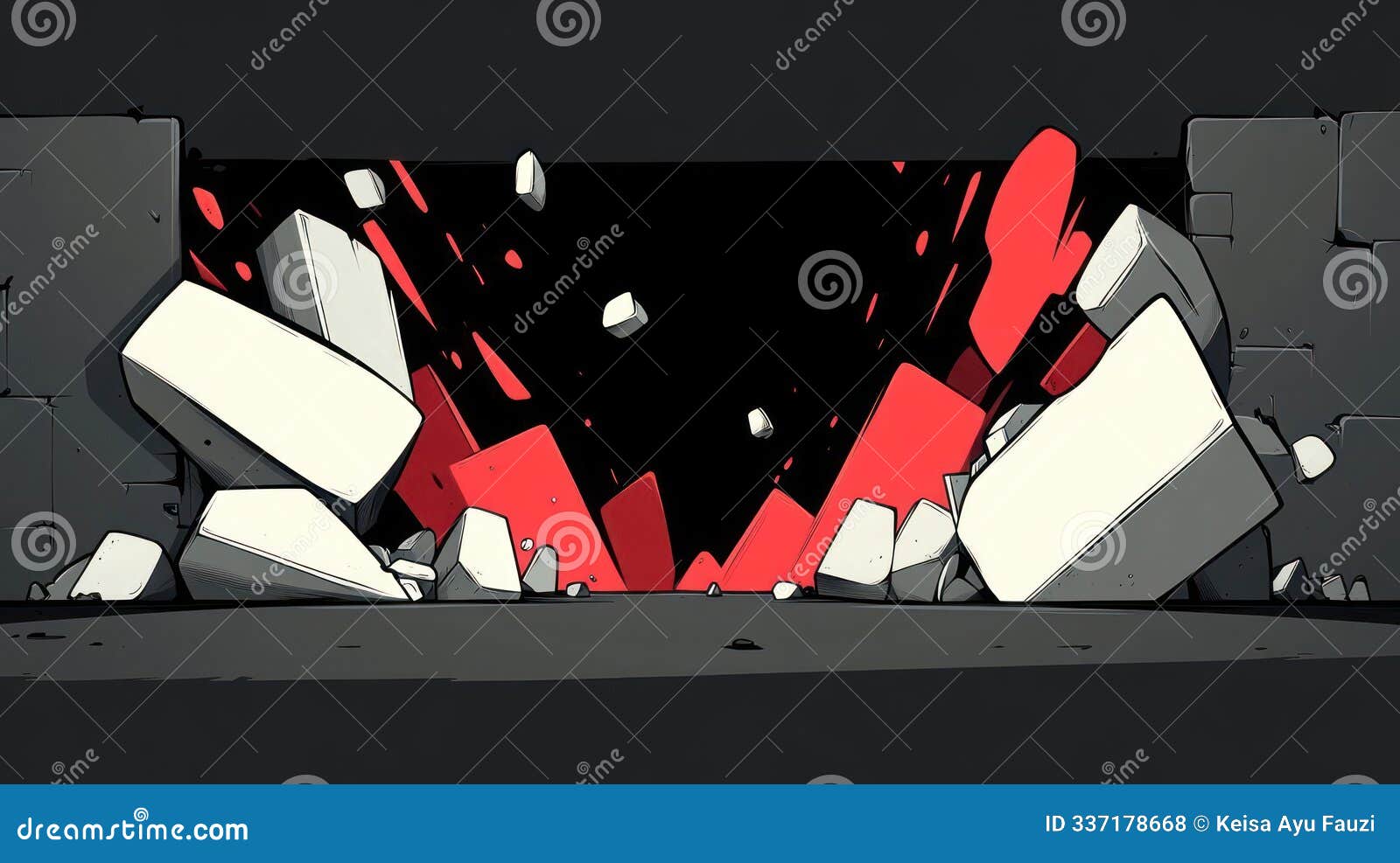 A Burst of Debris from a Broken Wall, with Contrasting Red and Black ...