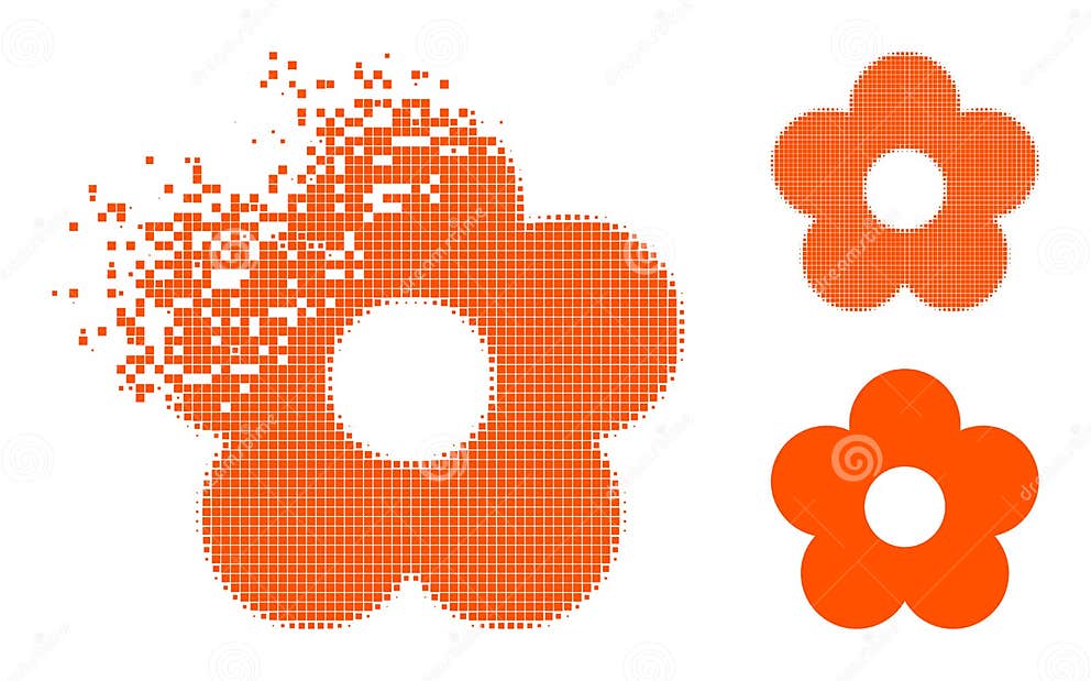 Fragmented Pixel Flower Glyph with Halftone Version Stock Vector ...