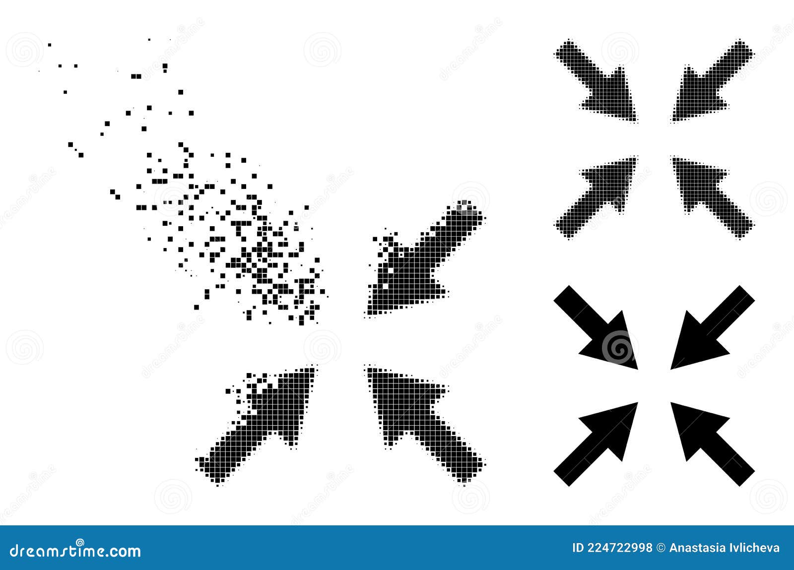 Burst and Halftone Pixel Compress Arrows Icon Stock Vector ...