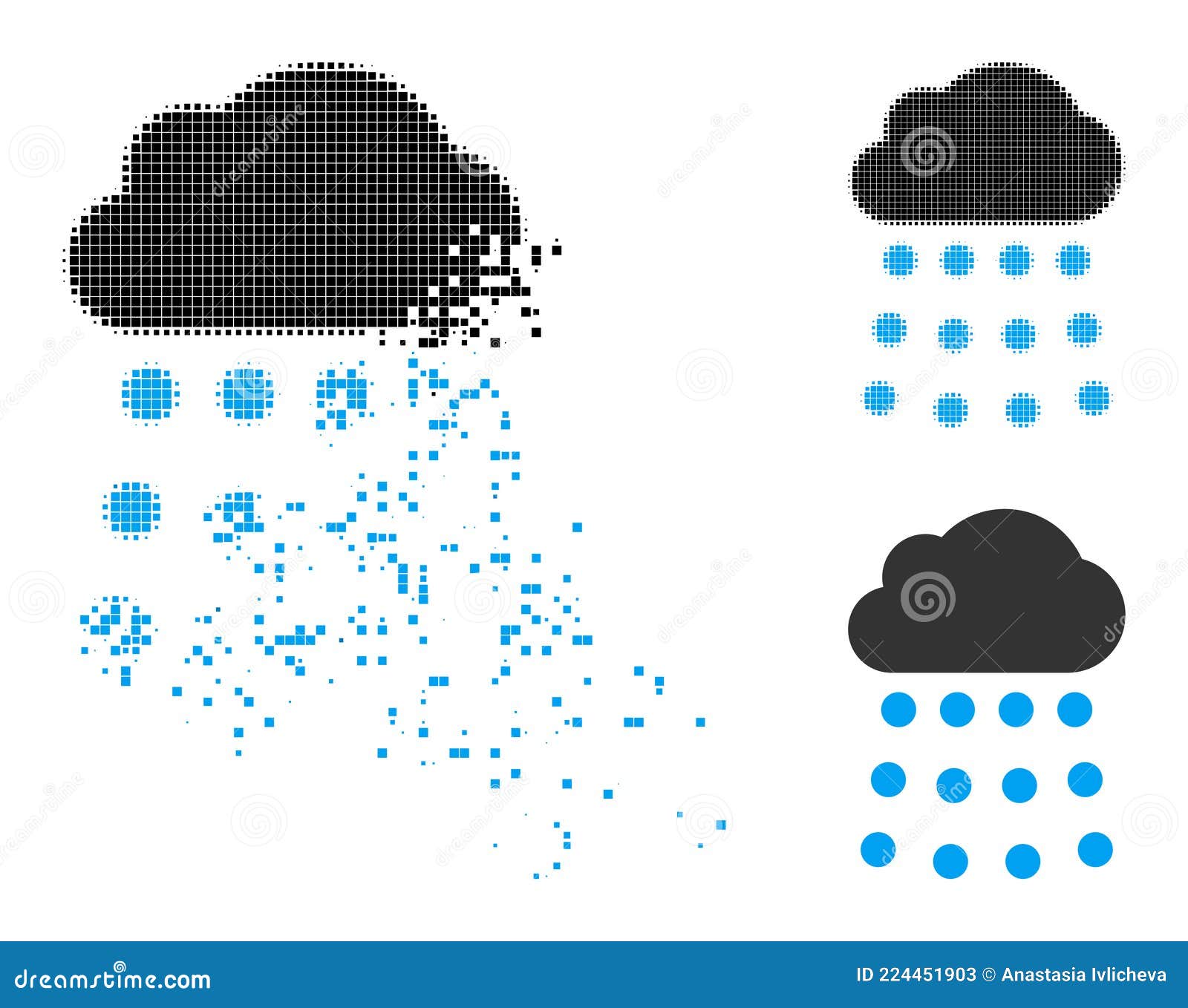 Burst and Halftone Pixel Rain Cloud Icon Stock Vector - Illustration of ...