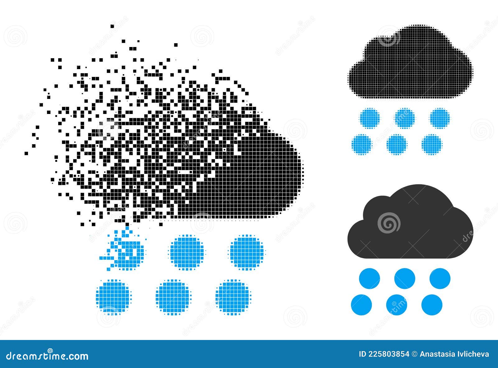 Burst and Halftone Pixelated Rain Cloud Icon Stock Vector ...