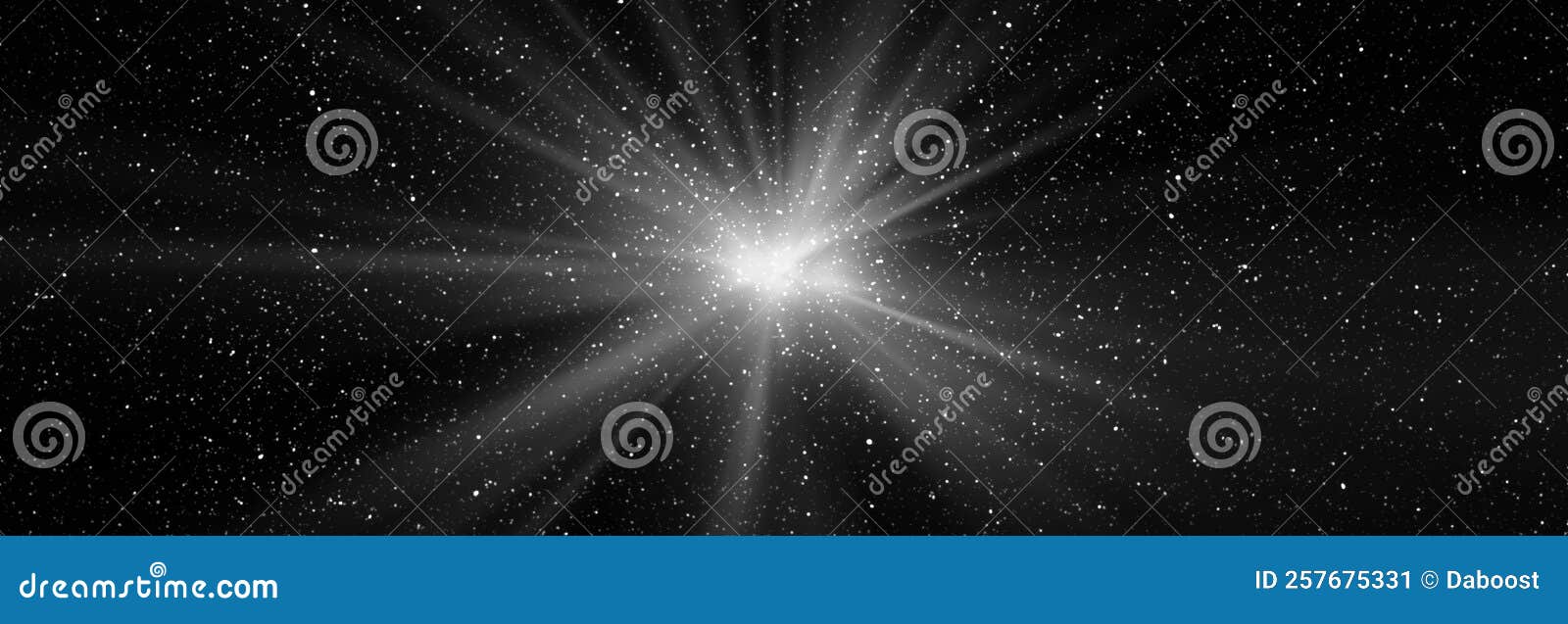Burst of Light in Space. Night Black Starry Sky Horizontal Background ...