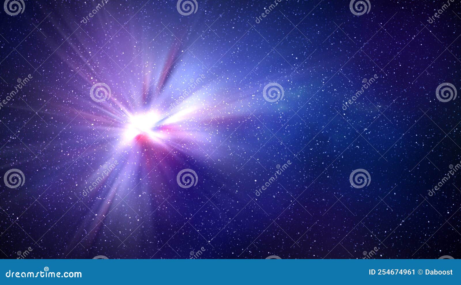 Burst of Light in Space. Night Blue Starry Sky Horizontal Background ...