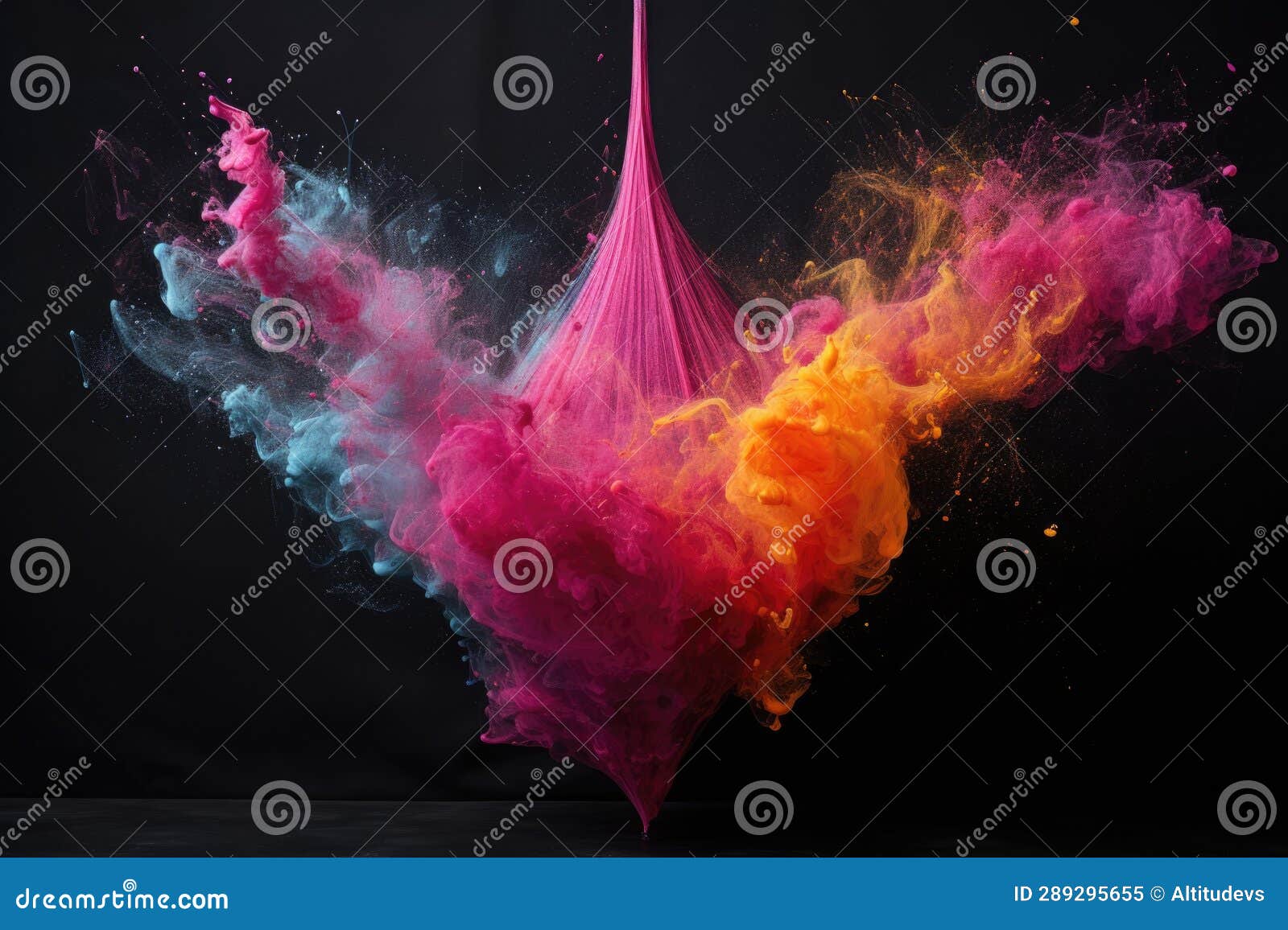 A Burst of Multicolored Powder Dyes Emerging from a Black Balloon Stock ...