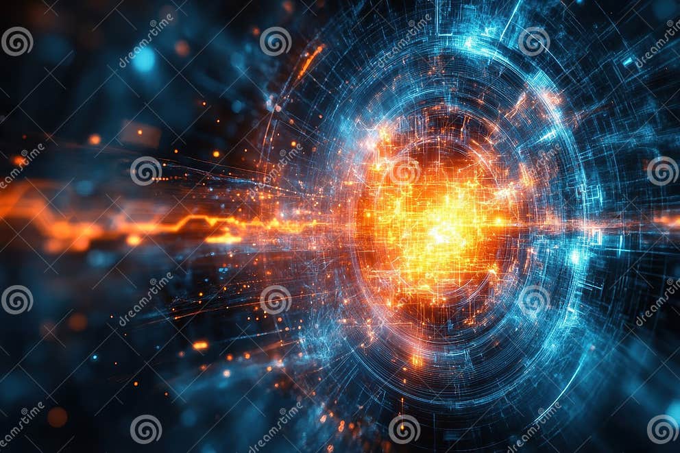 A Vibrant Digital Explosion of Orange and Blue Lights Forming an ...