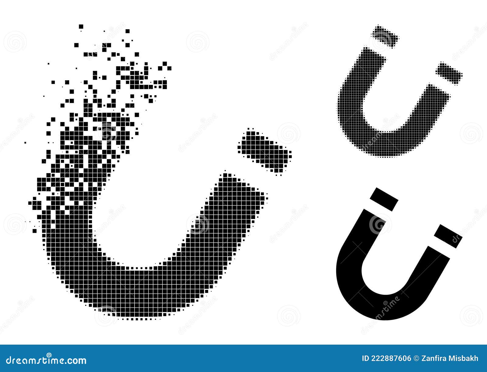 Burst Pixel Horseshoe Magnet Glyph with Halftone Version Stock Vector ...