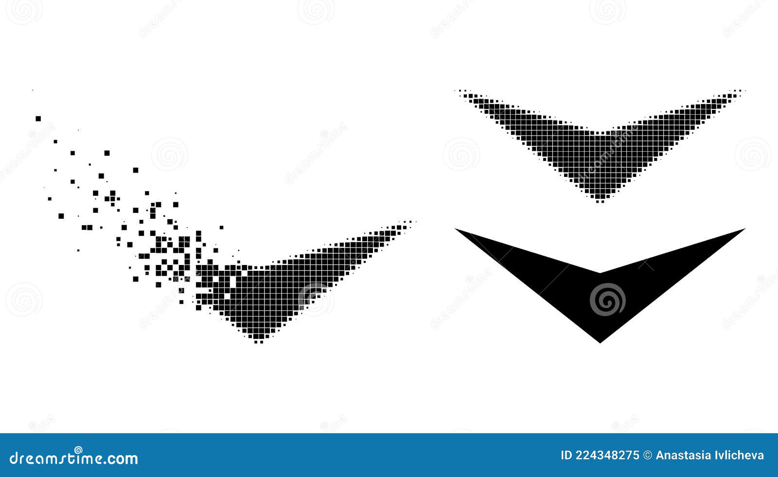 Shredded and Halftone Pixelated Arrowhead Down Icon Stock Vector ...