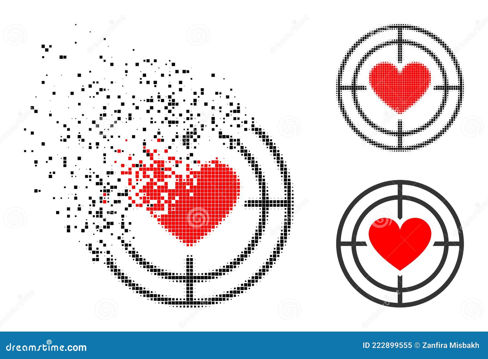Burst Pixelated Love Target Glyph with Halftone Version Stock Vector ...