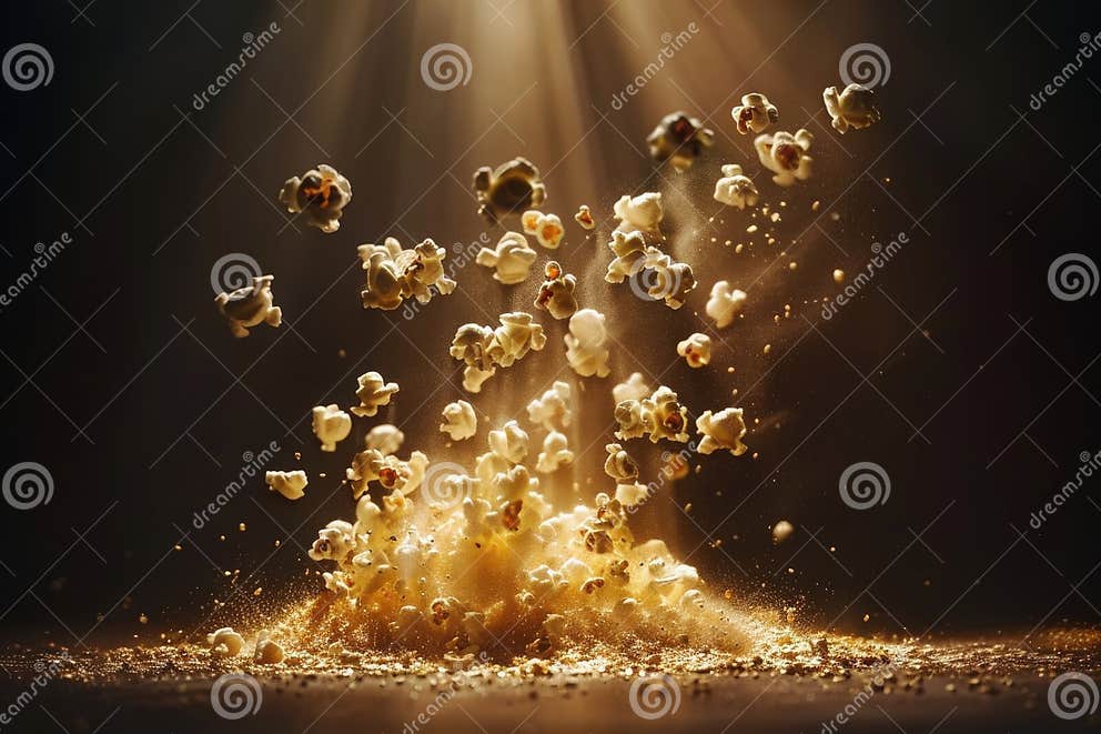 Popcorn Explosion Under Golden Light Stock Illustration - Illustration ...
