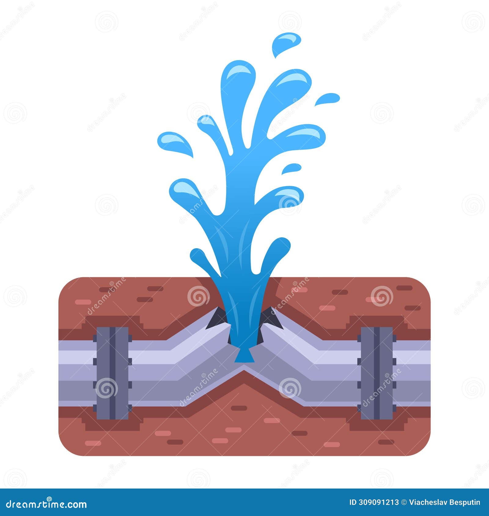Burst of Water Pipe from Underground. Stock Vector - Illustration of ...