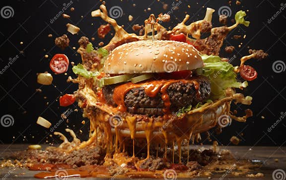 Bursting Flavor Explosion Burger Stock Photo - Image of person ...