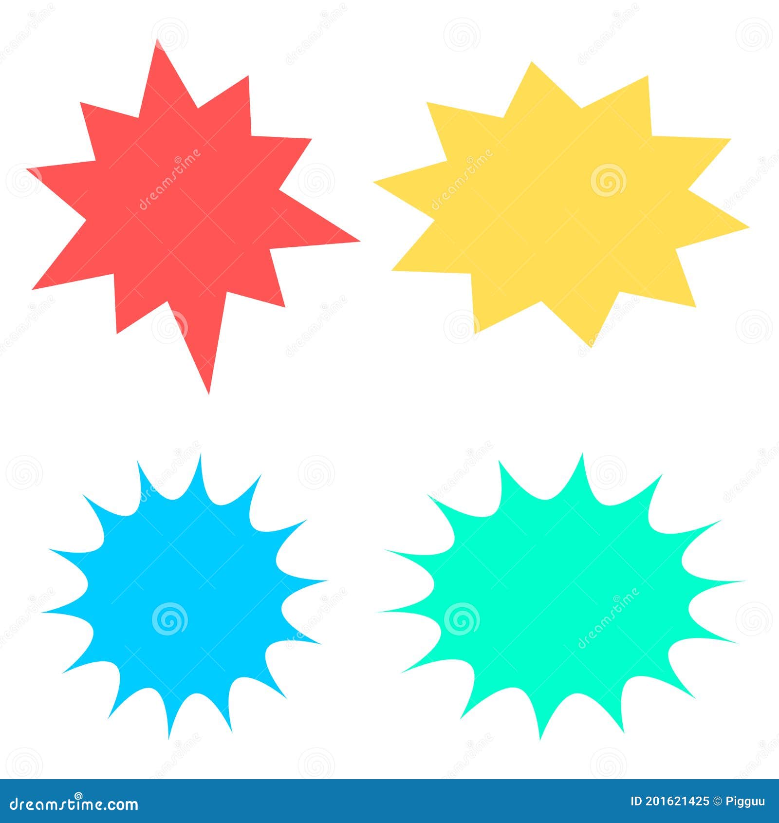Bursting Shape Speech Bubbles Set; Starburst And Sunburst Cartoon With ...