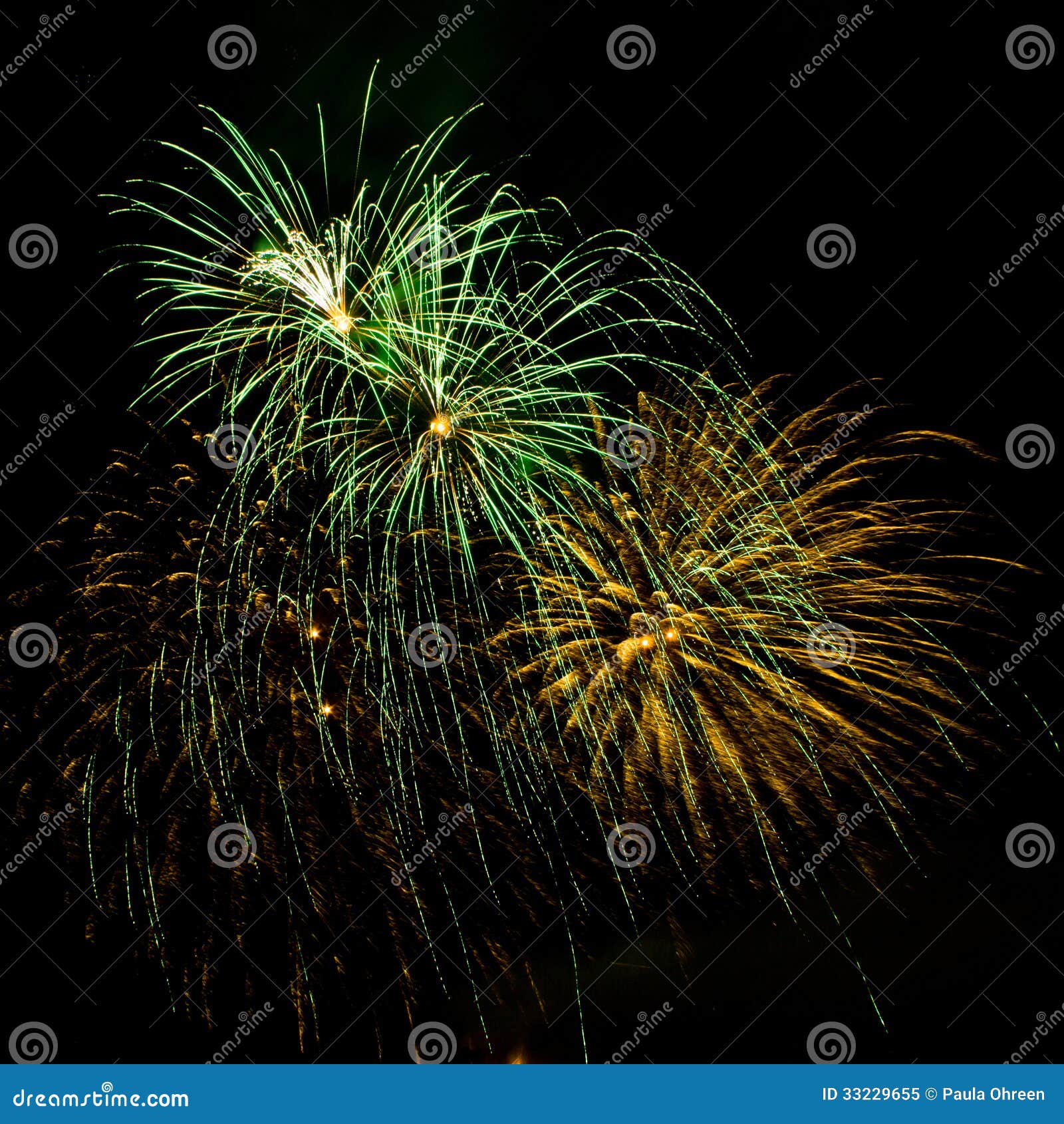 Bursts of Green and Gold Fireworks Stock Image - Image of celebrate ...