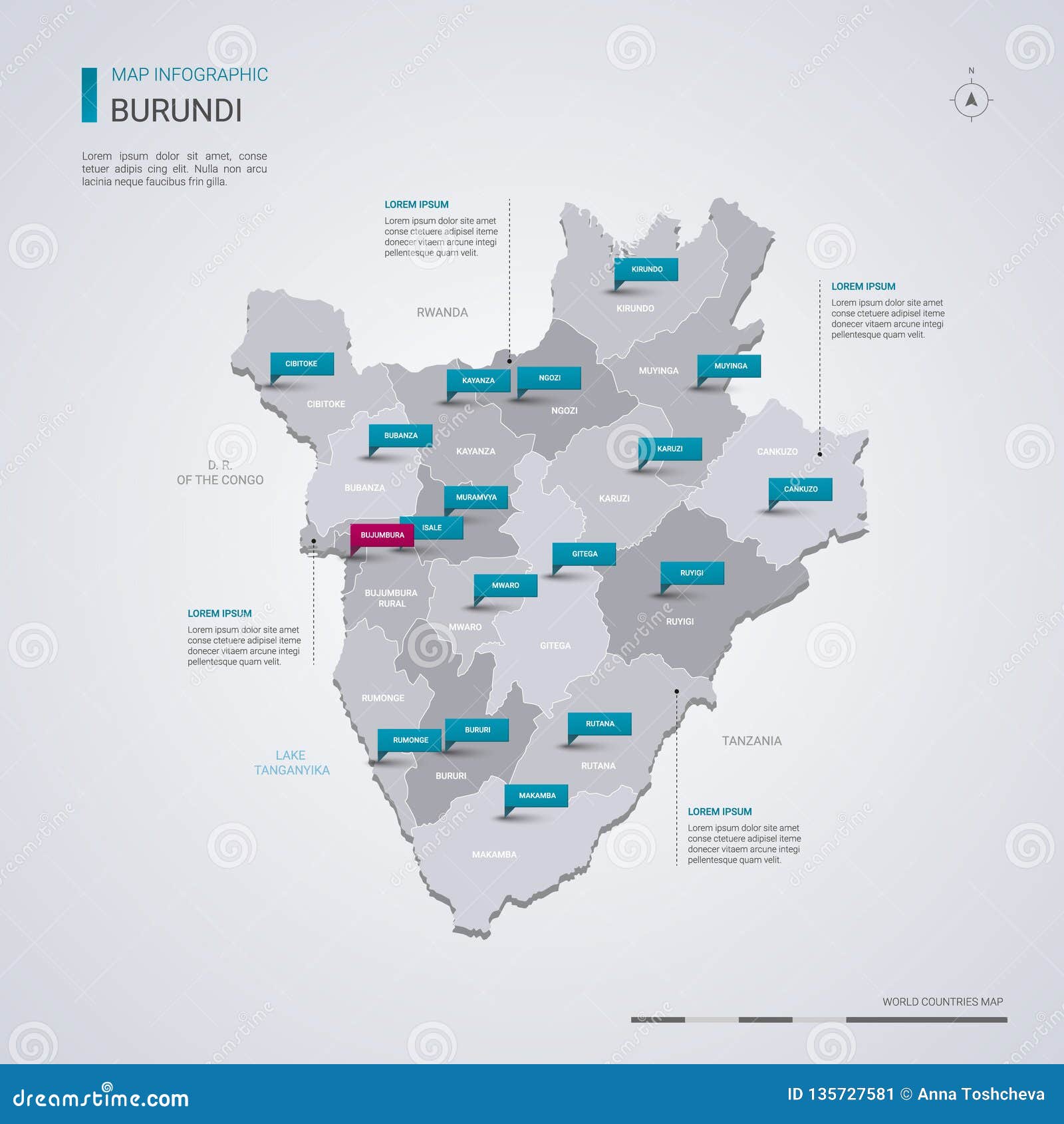 Burundi Vector Map With Infographic Elements Pointer Marks Stock
