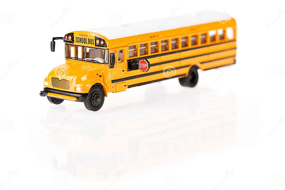 Bus: Angled View of Toy Yellow School Bus Stock Image - Image of ...