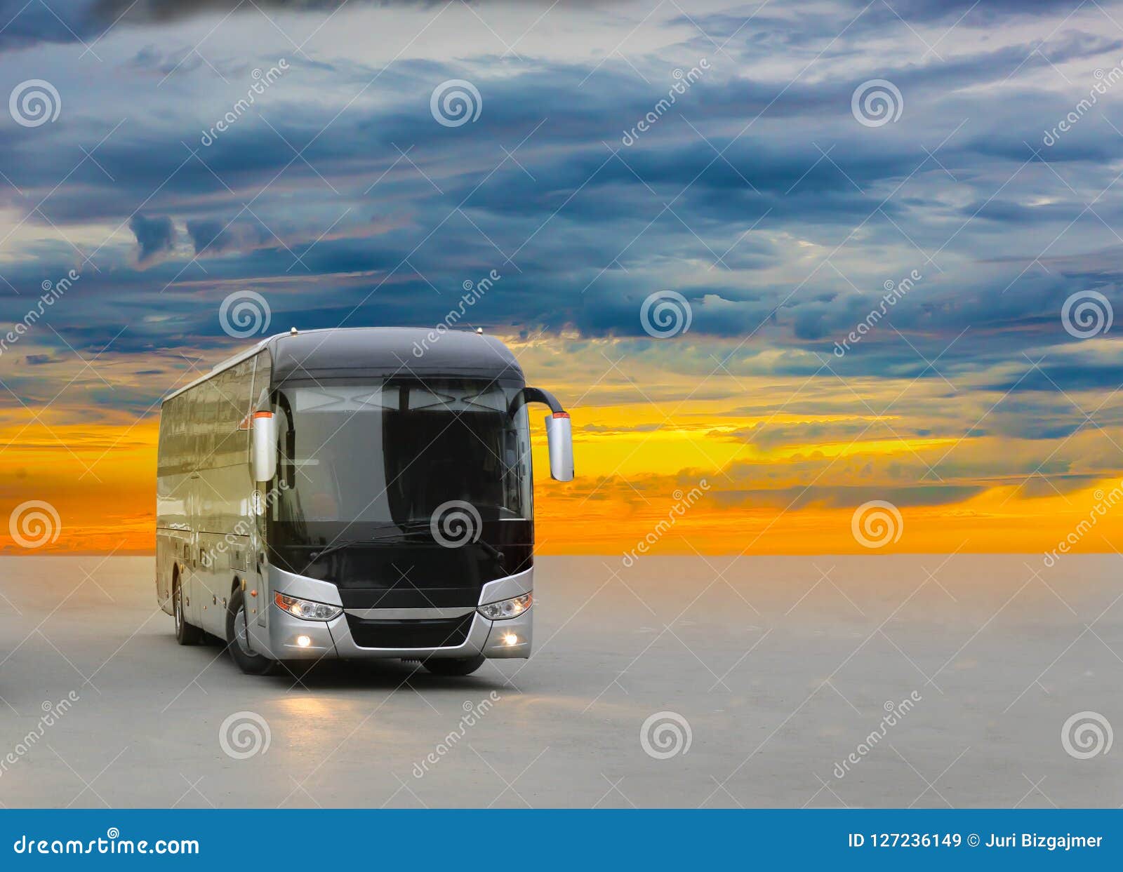 Bus on Asphalt in the Evening on Sunset Stock Image - Image of ...