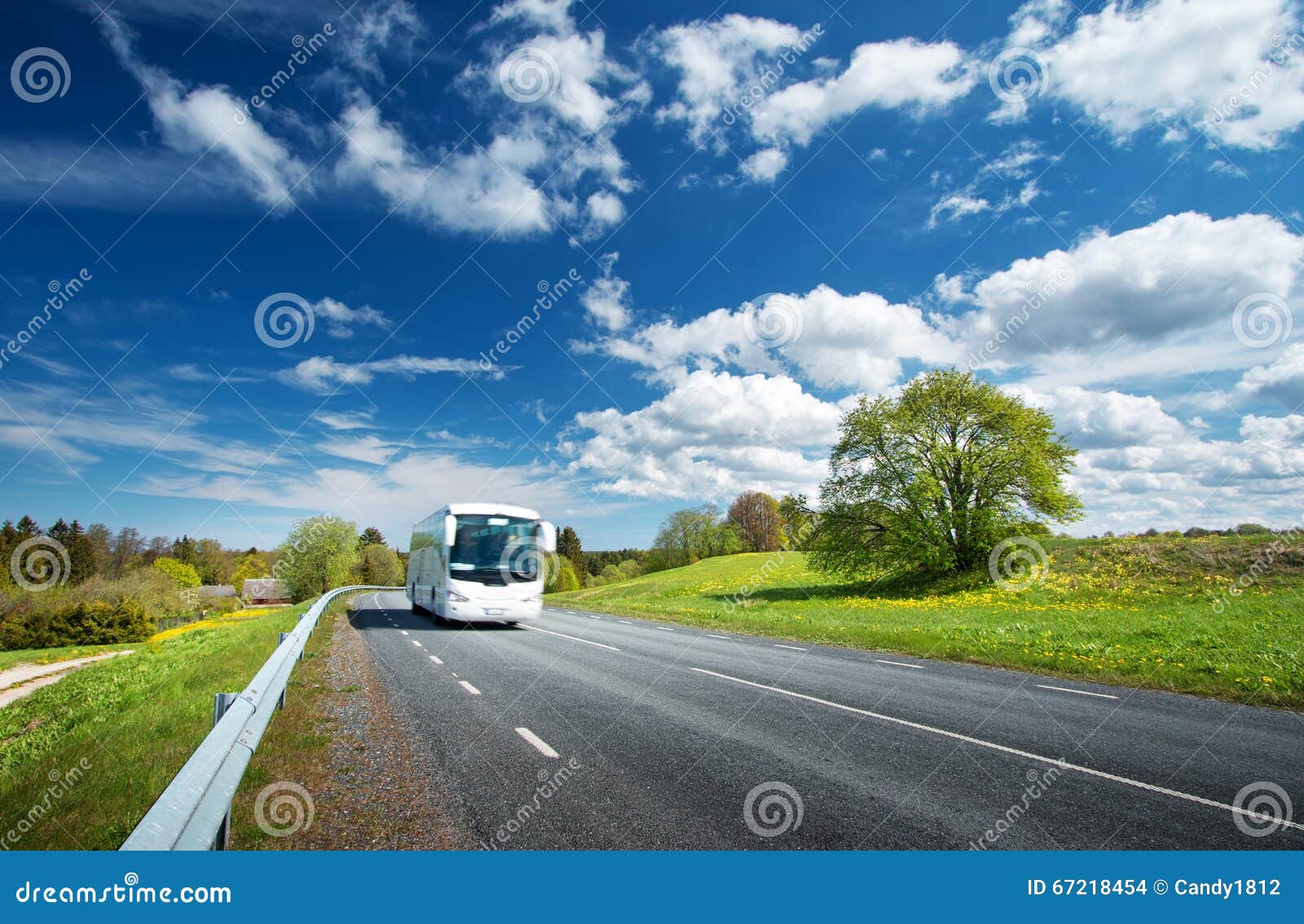 Bus on Asphalt Road in Beautiful Spring Day Stock Photo - Image of ...