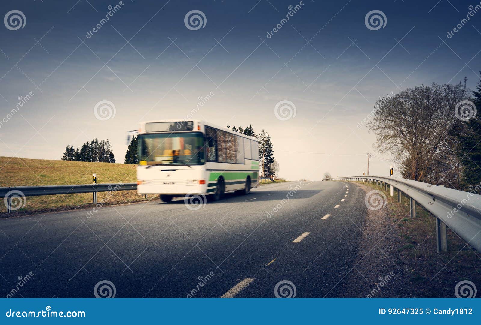 Bus on Asphalt Road in Beautiful Spring Day Stock Image - Image of ...
