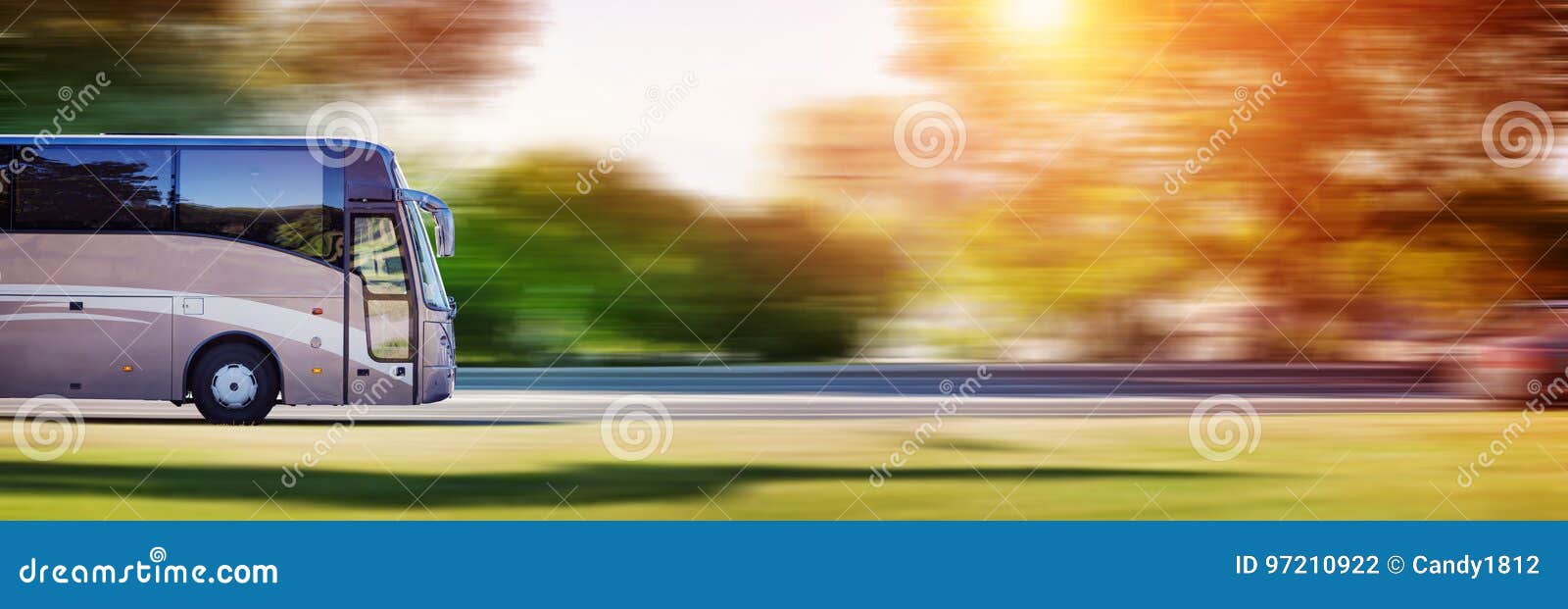 Bus on Asphalt Road in Beautiful Spring Day Stock Photo - Image of ...