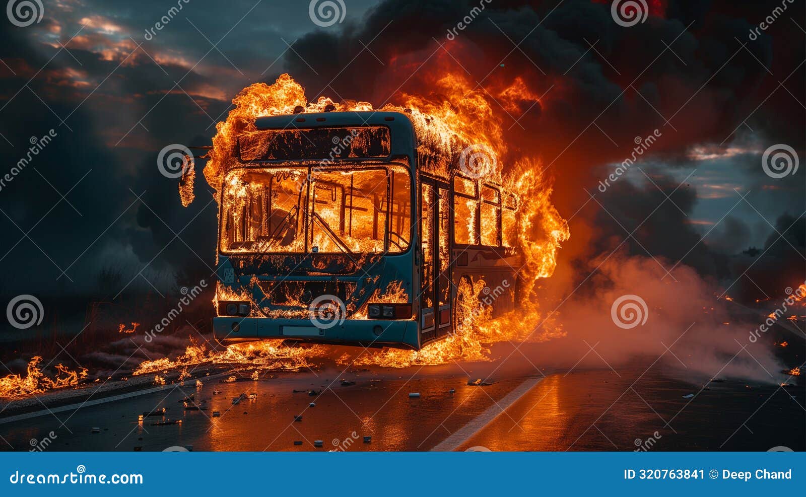 Bus Burning in Flames Causing a Lot of Smoke Stock Illustration ...