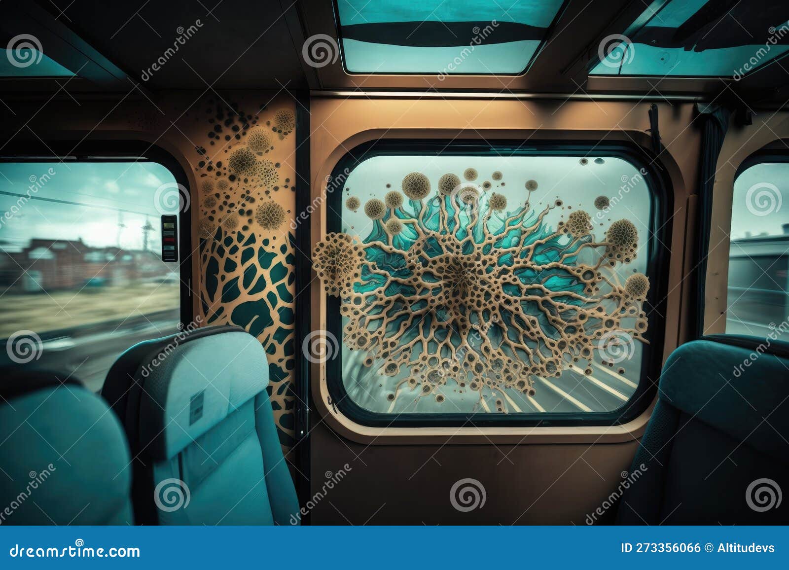 Bus Cabin with Bacteria Growing on the Window, Creating Intricate ...