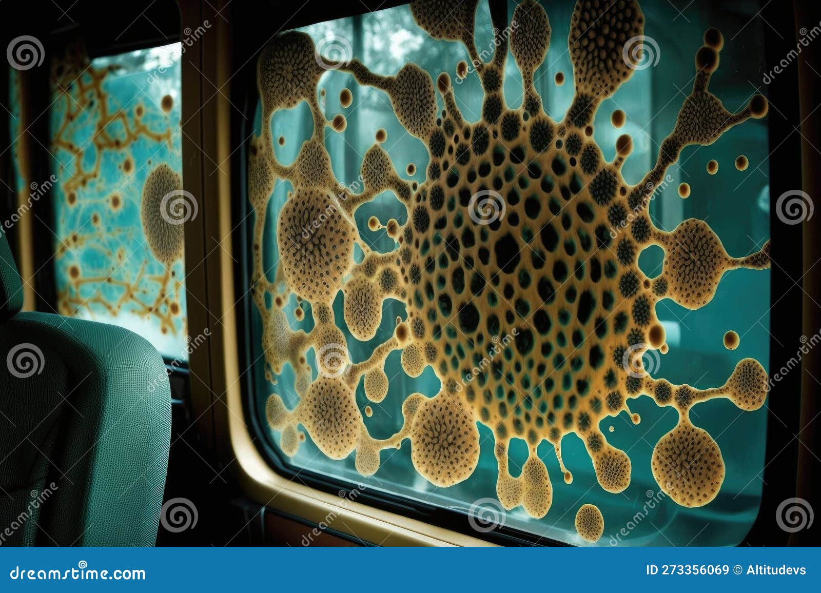 Bus Cabin with Bacteria Growing on the Window, Creating Intricate ...
