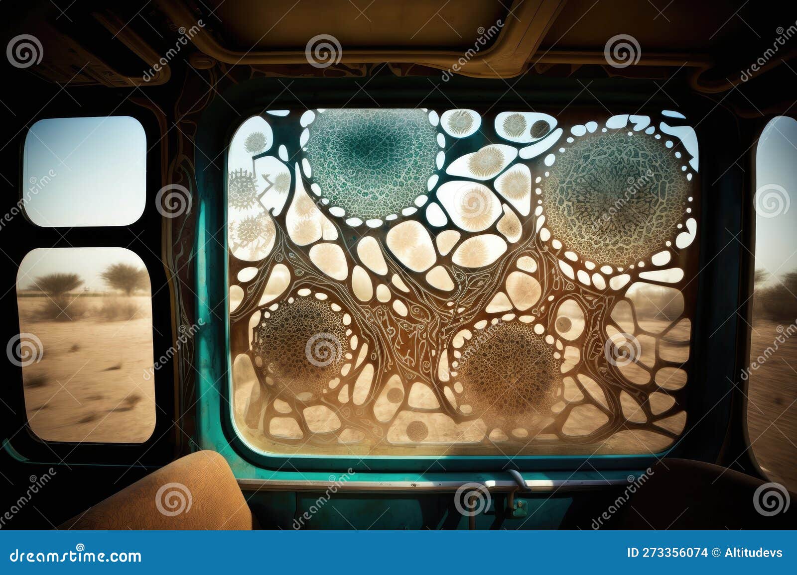 Bus Cabin with Bacteria Growing on the Window, Creating Intricate ...