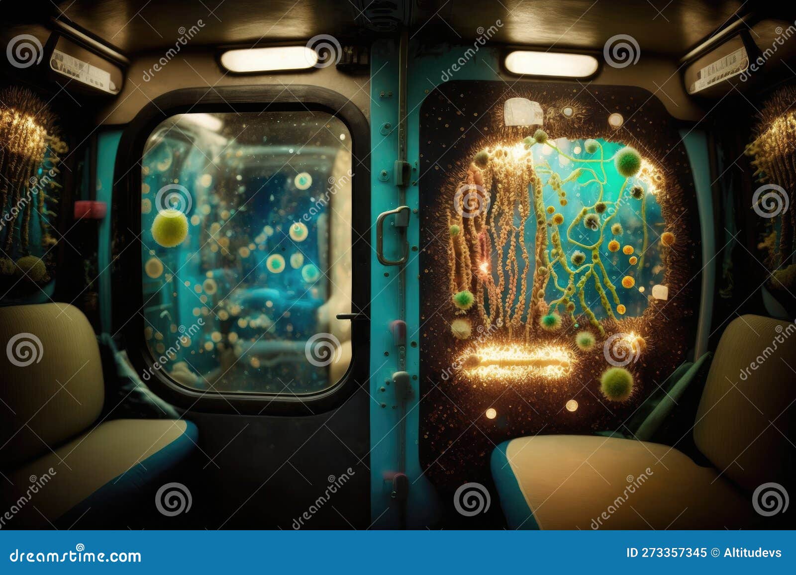 Bus Cabin, with Bacteria and Other Microorganisms Visible Under the ...