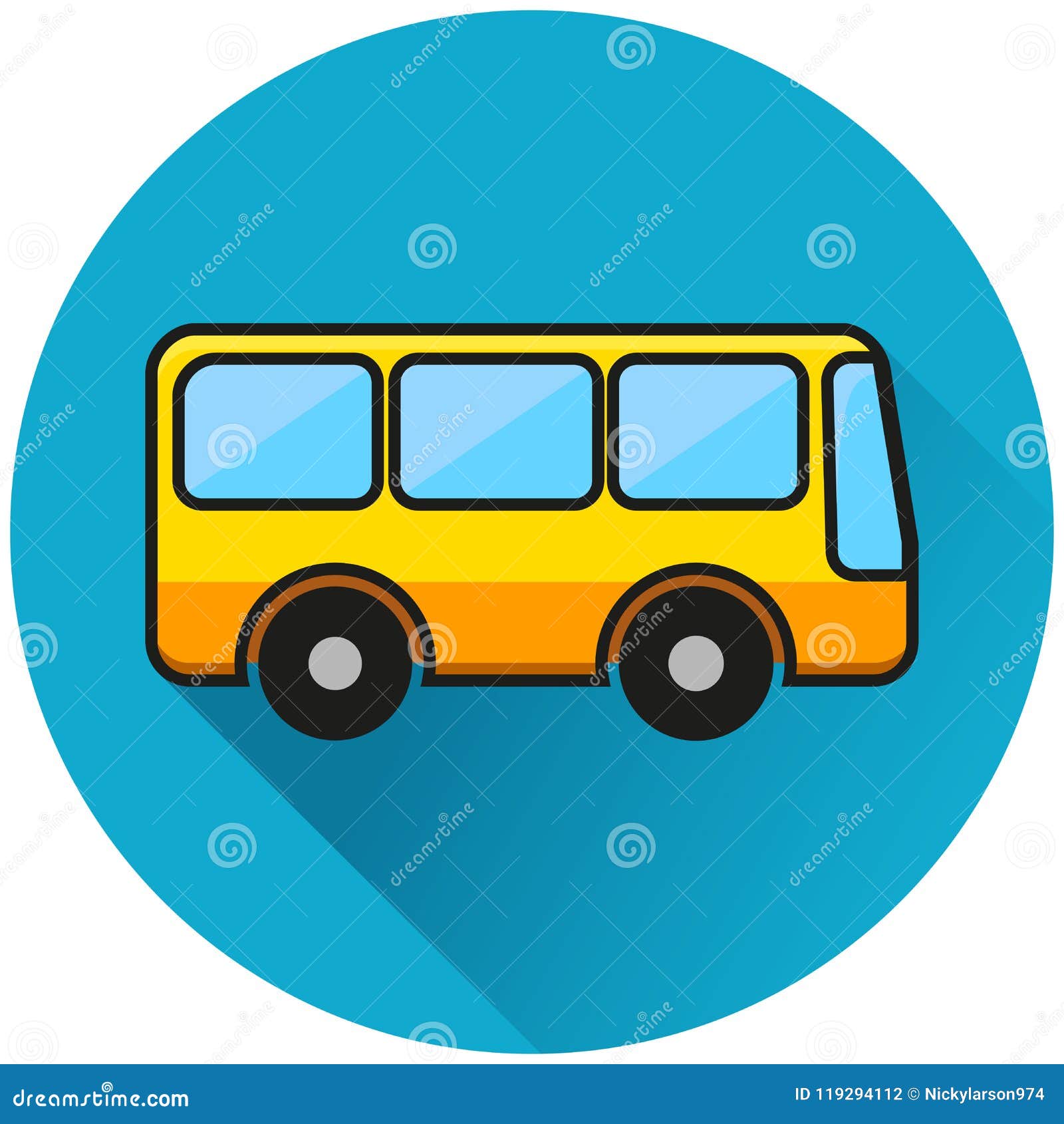 Bus circle blue flat icon stock vector. Illustration of trip - 119294112