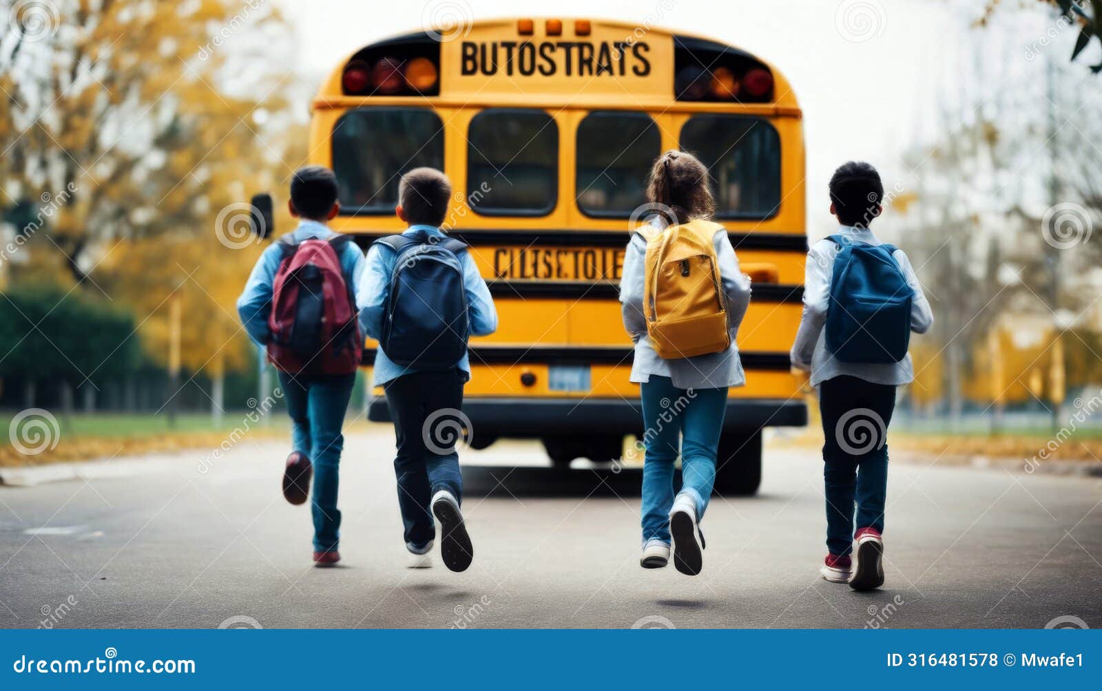 Bus Classmates Running View Back Late School Stock Illustration ...