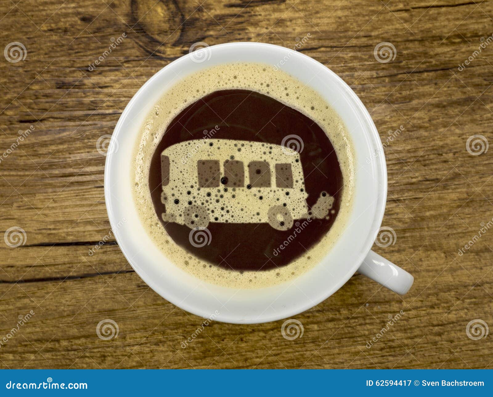 Bus in coffee cup stock image. Image of break, crema - 62594417