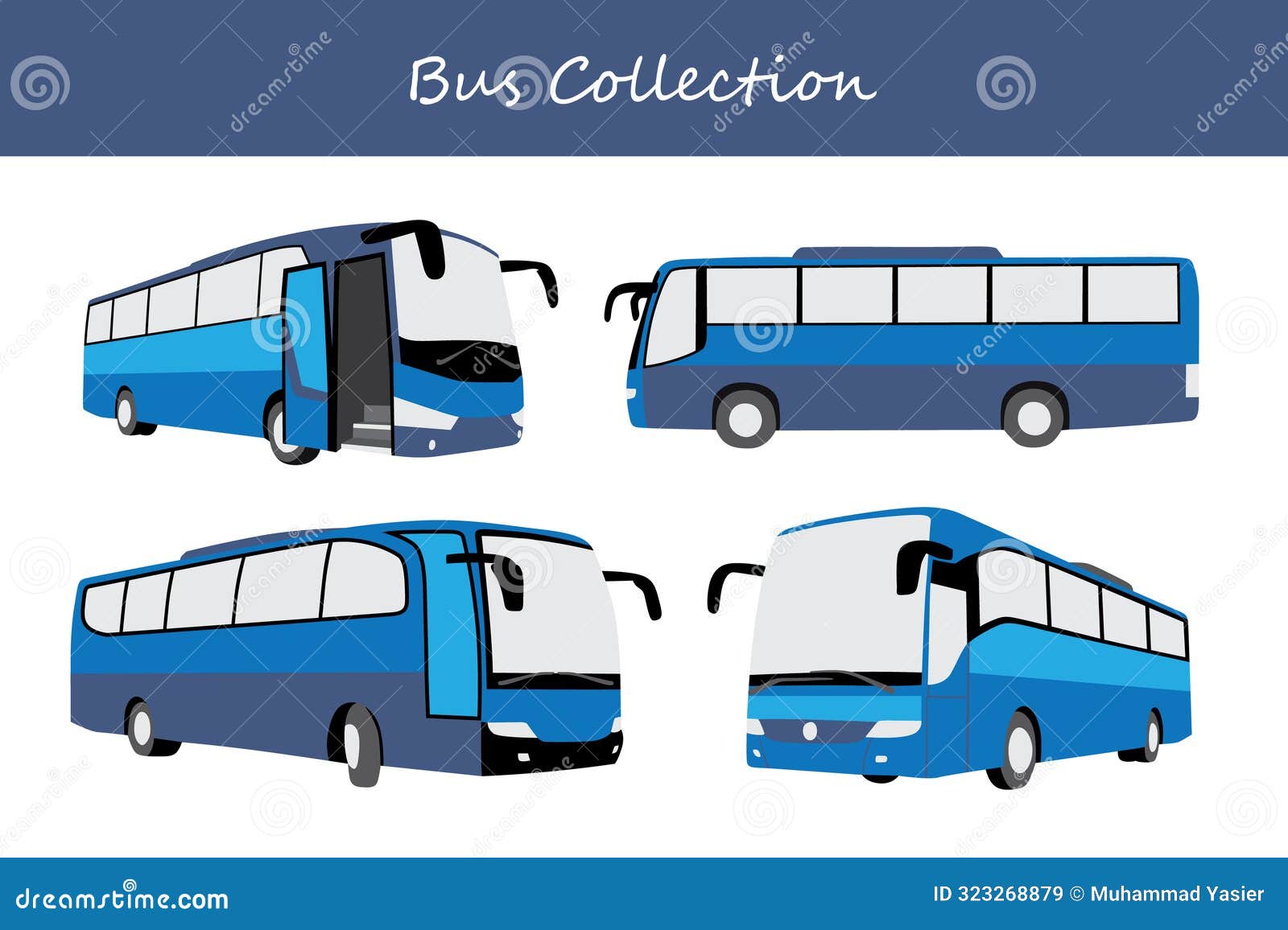 Bus Collection. Bus in Different Poses. Vector Illustration Stock ...